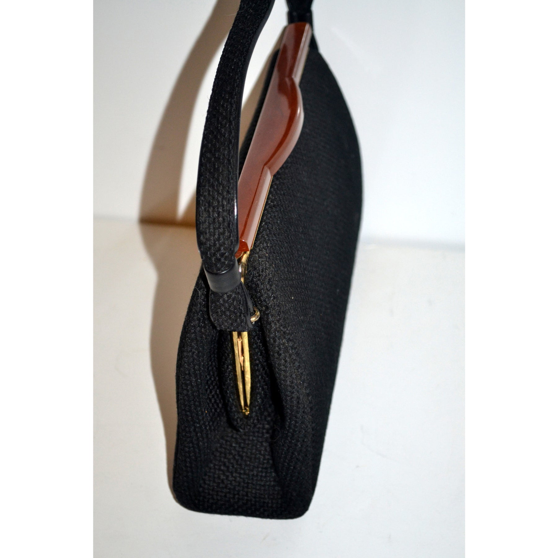 Vintage Bakelite Trimmed Black Burlap Purse – Quirky Finds